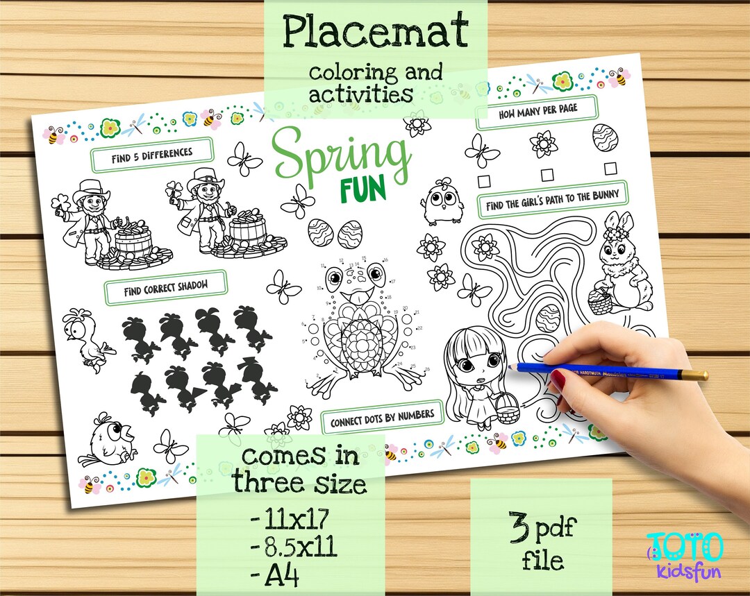 Placemat "spring Fun". Printable Birthday Coloring Page for Kids ...