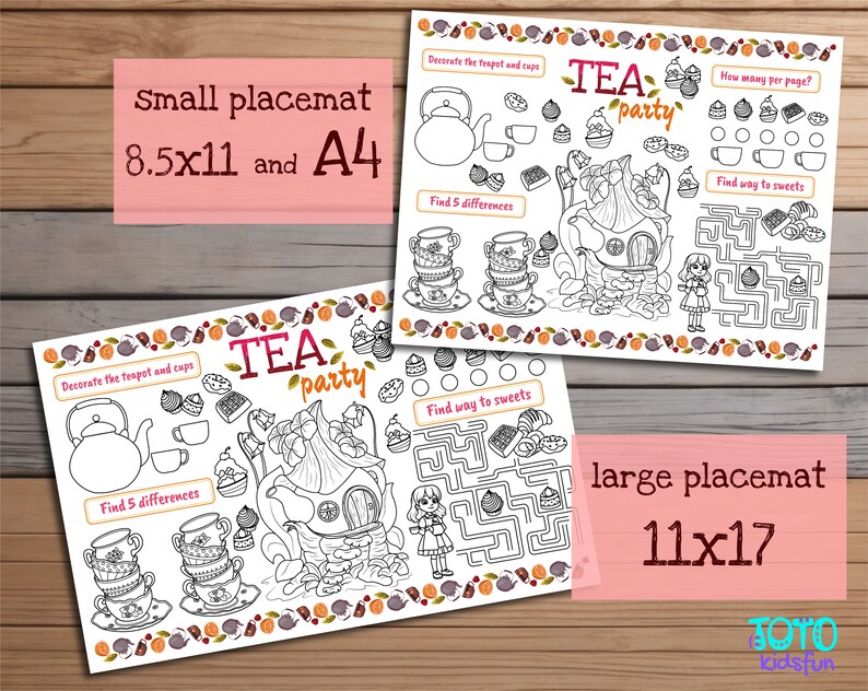 Tea Party Placemat. Printable Birthday Coloring Page for Kids. Tea ...