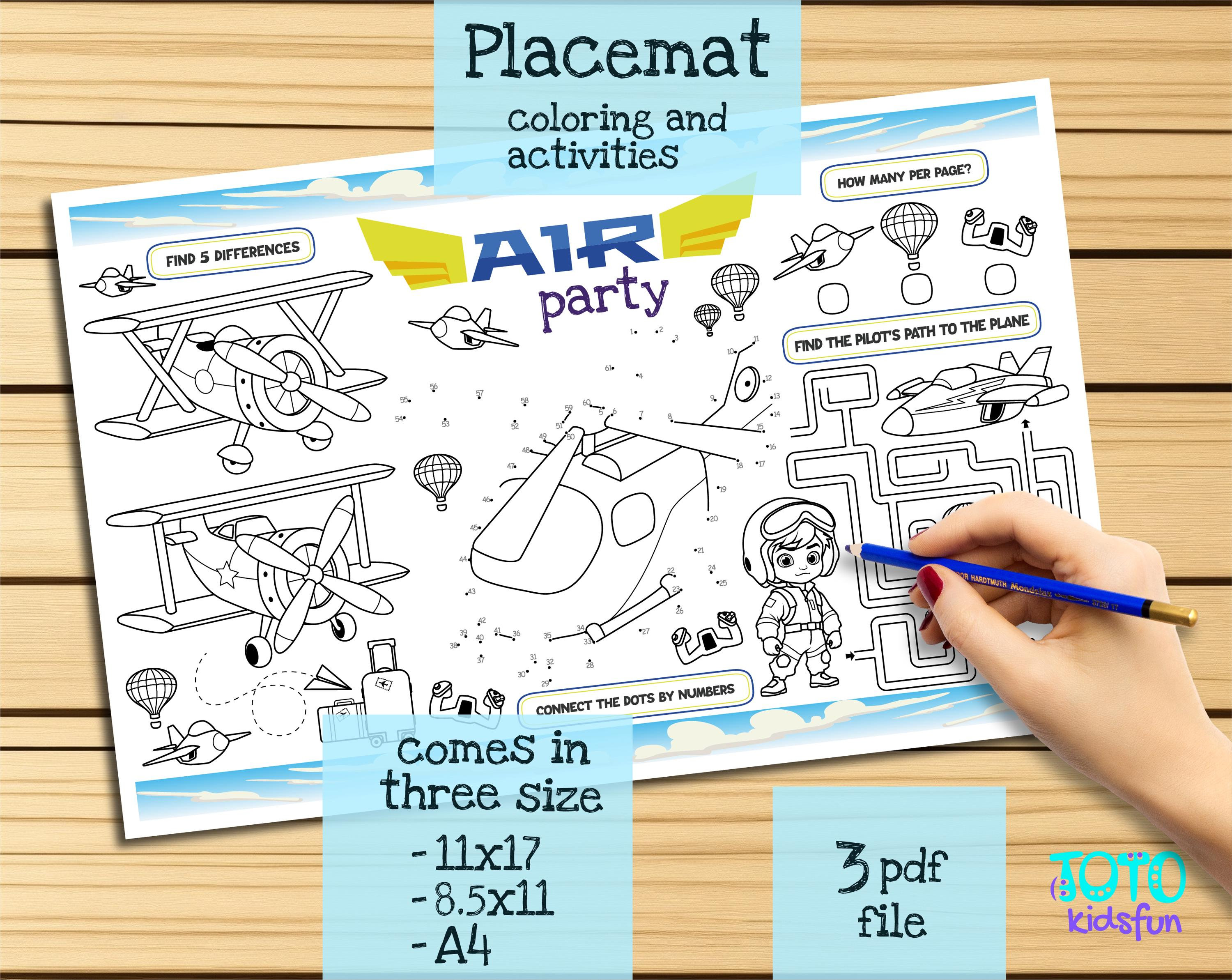 Festive Placemat Air Party. Printable Activity Sheet on the Theme of ...