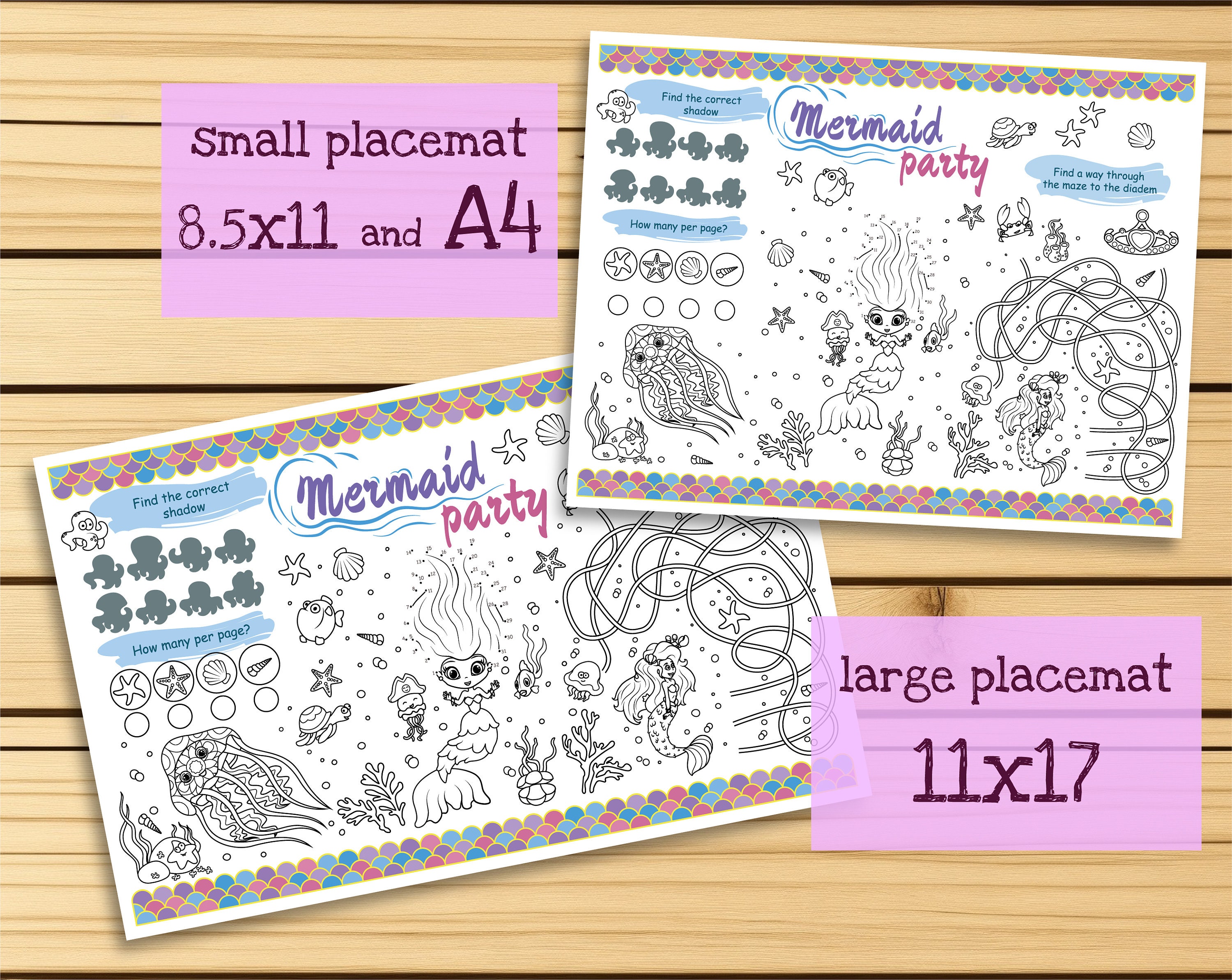 Mermaid Party Placemat. Activity Mat. Printable Birthday Coloring Page ...