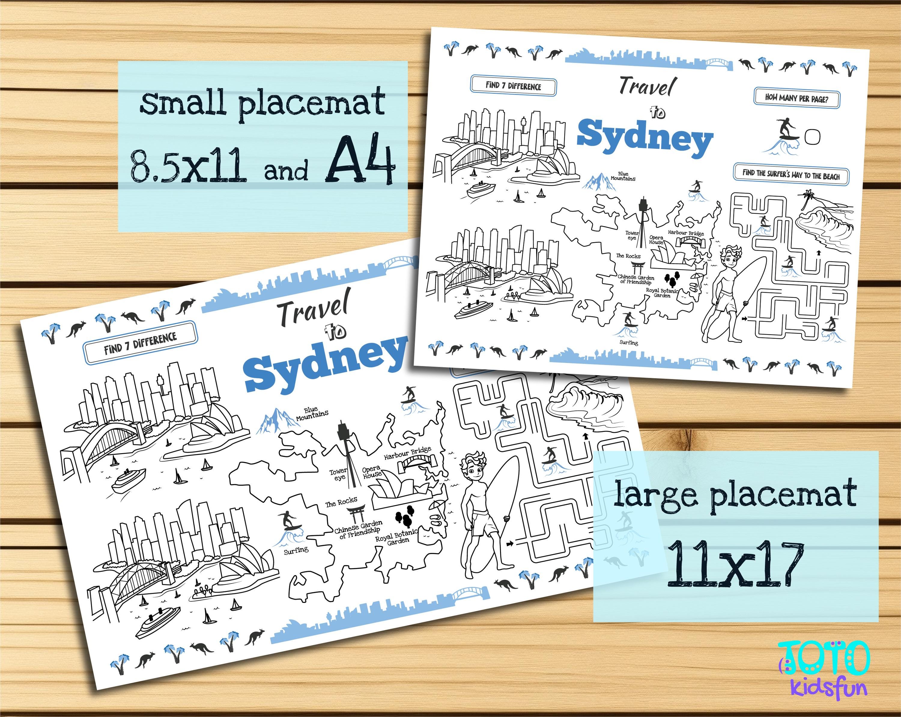 Placemat Travel to Sydney. Printable Coloring Page for Kids. Travel ...