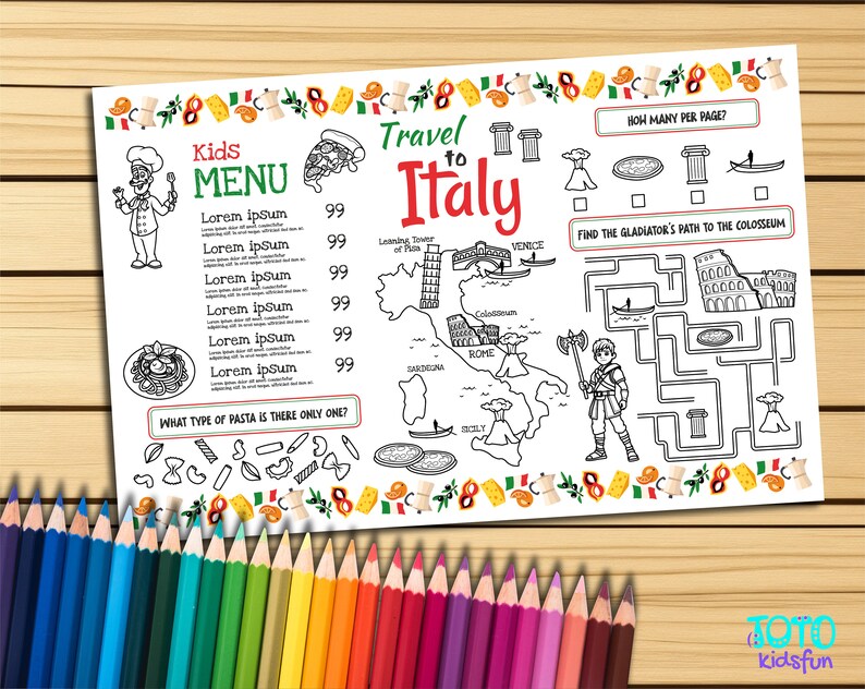 Italian Menu Template for Kids. Italian Restaurant Menu With a Map of ...