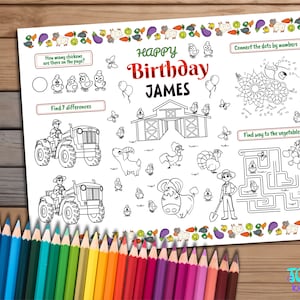 Happy Birthday Placemat. Farm Theme. Printable Birthday Coloring Page ...