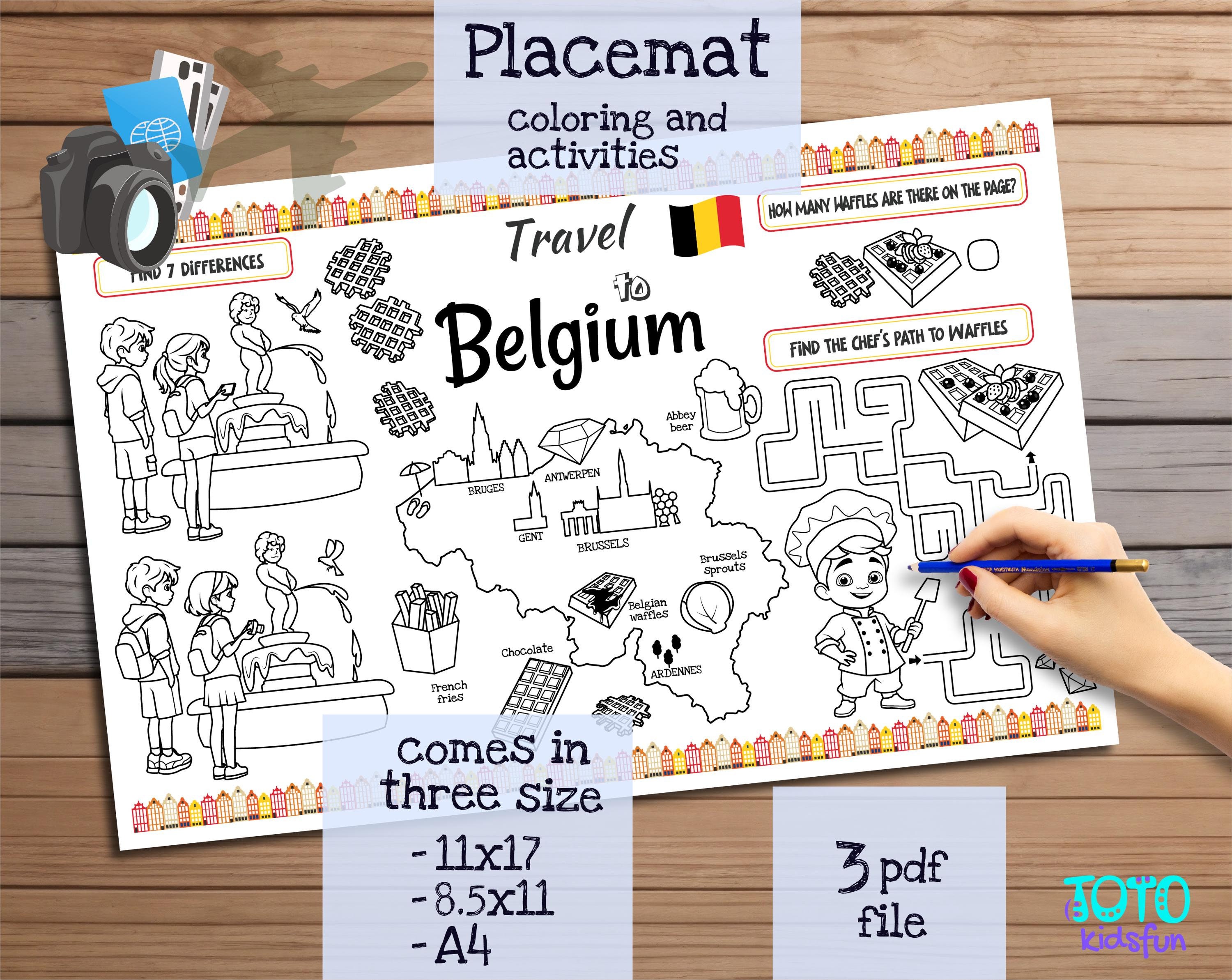 Placemat Travel to Belgium. Printable Coloring Page for Kids. Travel ...