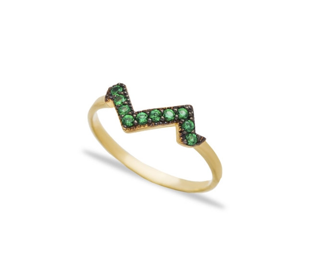 925 Silver (2.50 Micron Gold Plated) Ring With Emerald. - Etsy