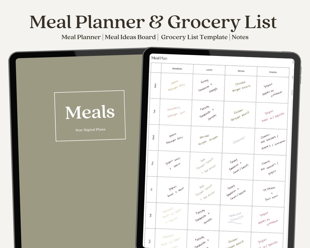 Weekly Meal Planner and Grocery List for Goodnotes and Notability - Etsy