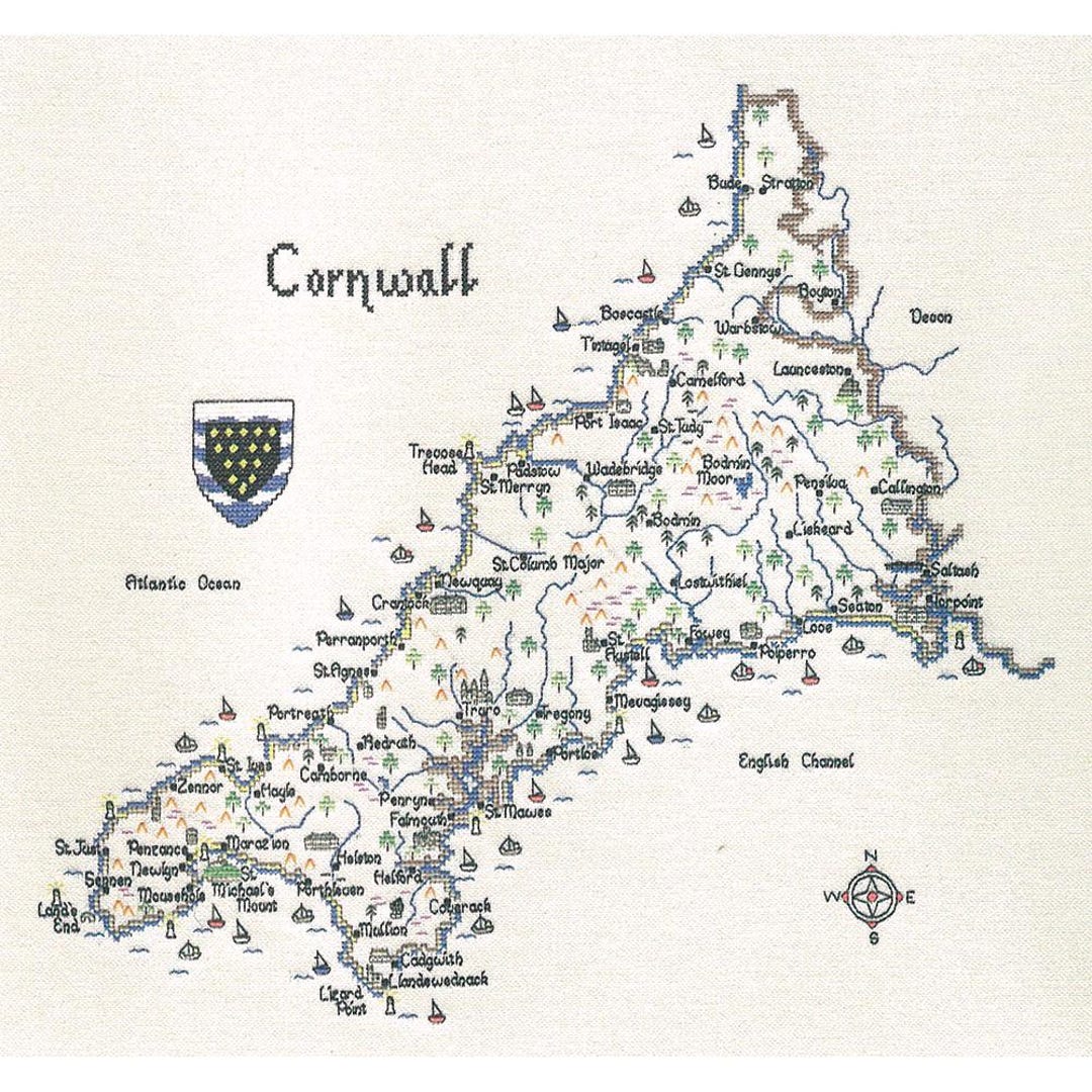 Cornwall Traditional 1923 County Map Cross Stitch Kit - Britain in ...