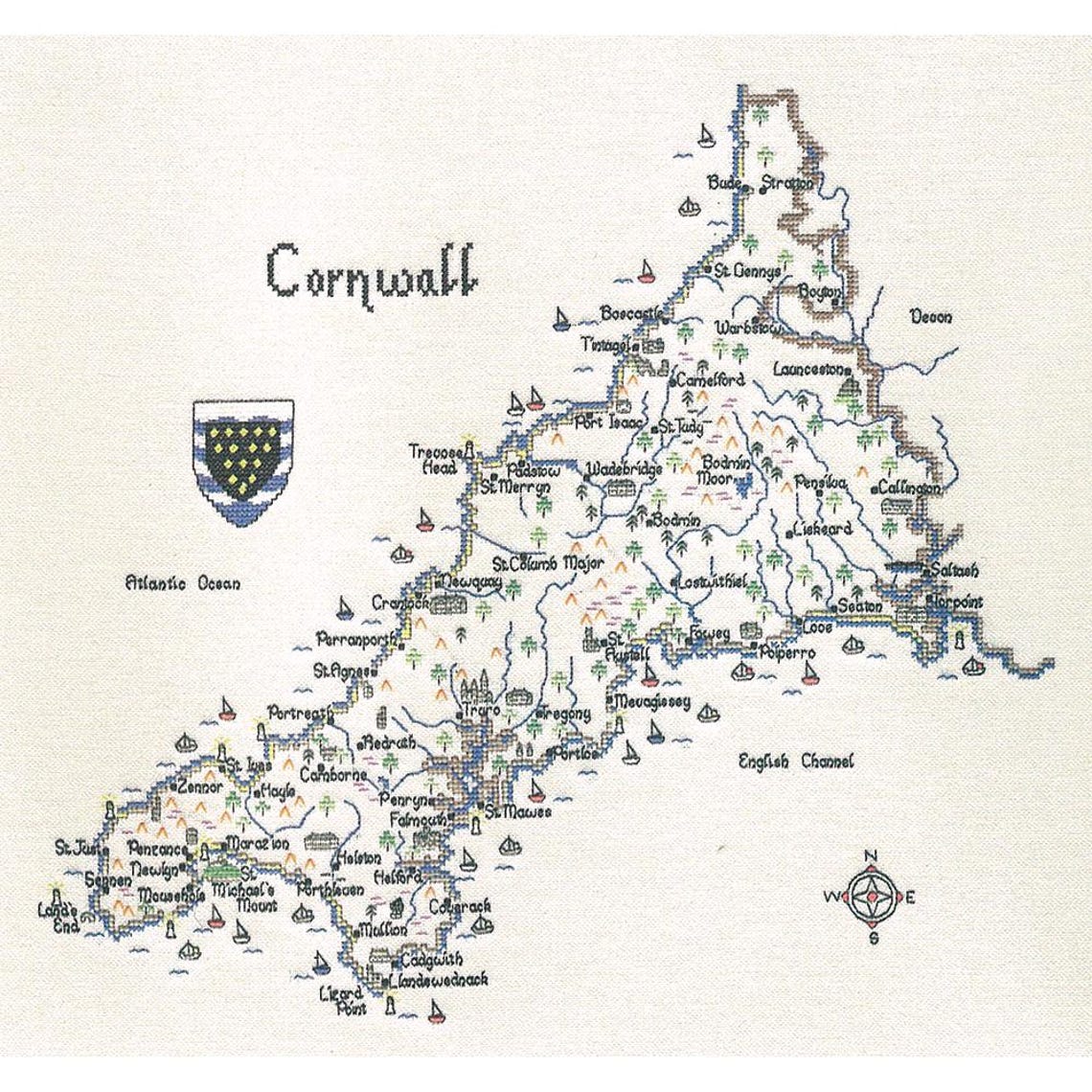 Cornwall Traditional 1923 County Map Cross Stitch Kit - Britain in ...