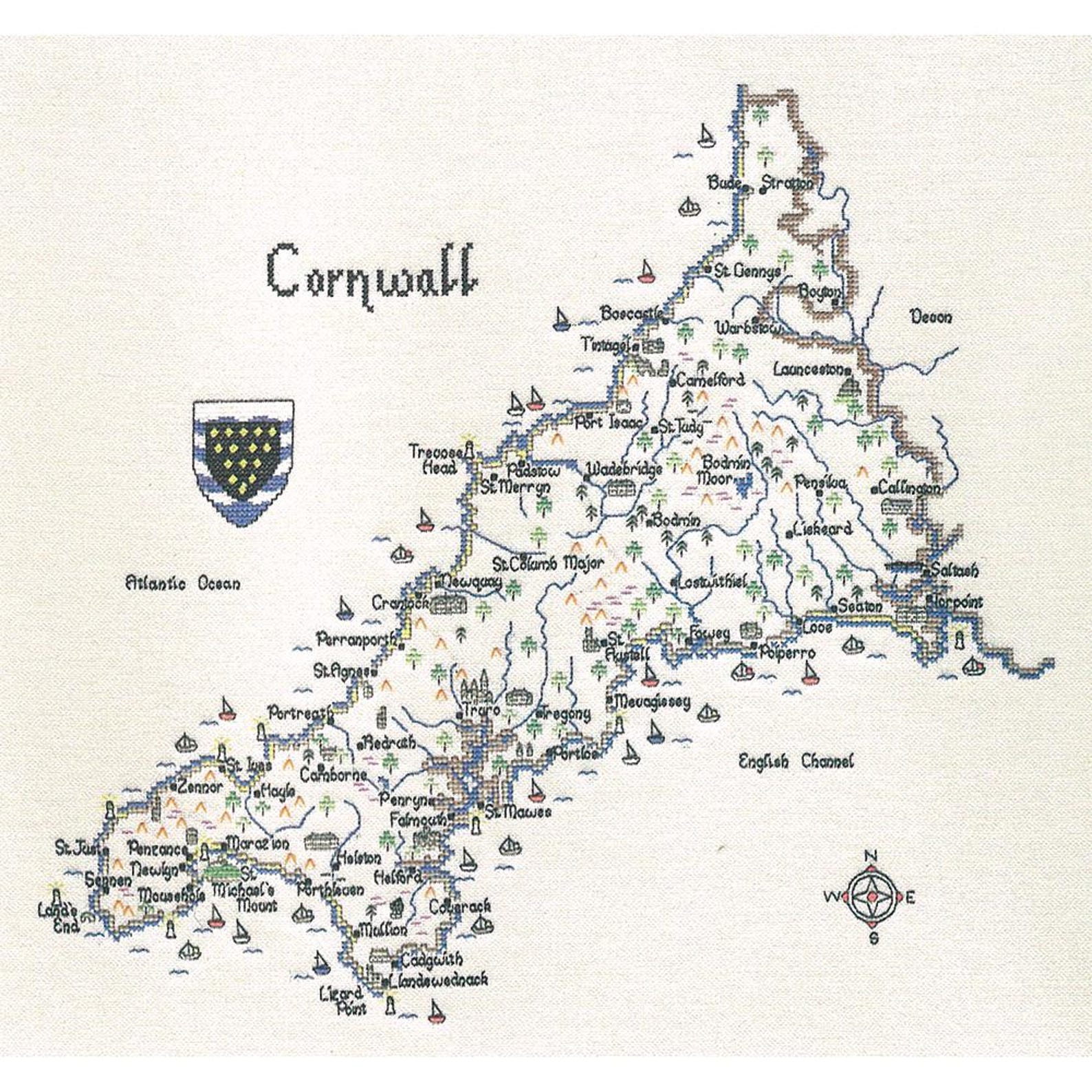 Cornwall Traditional 1923 County Map Cross Stitch Kit - Britain in ...