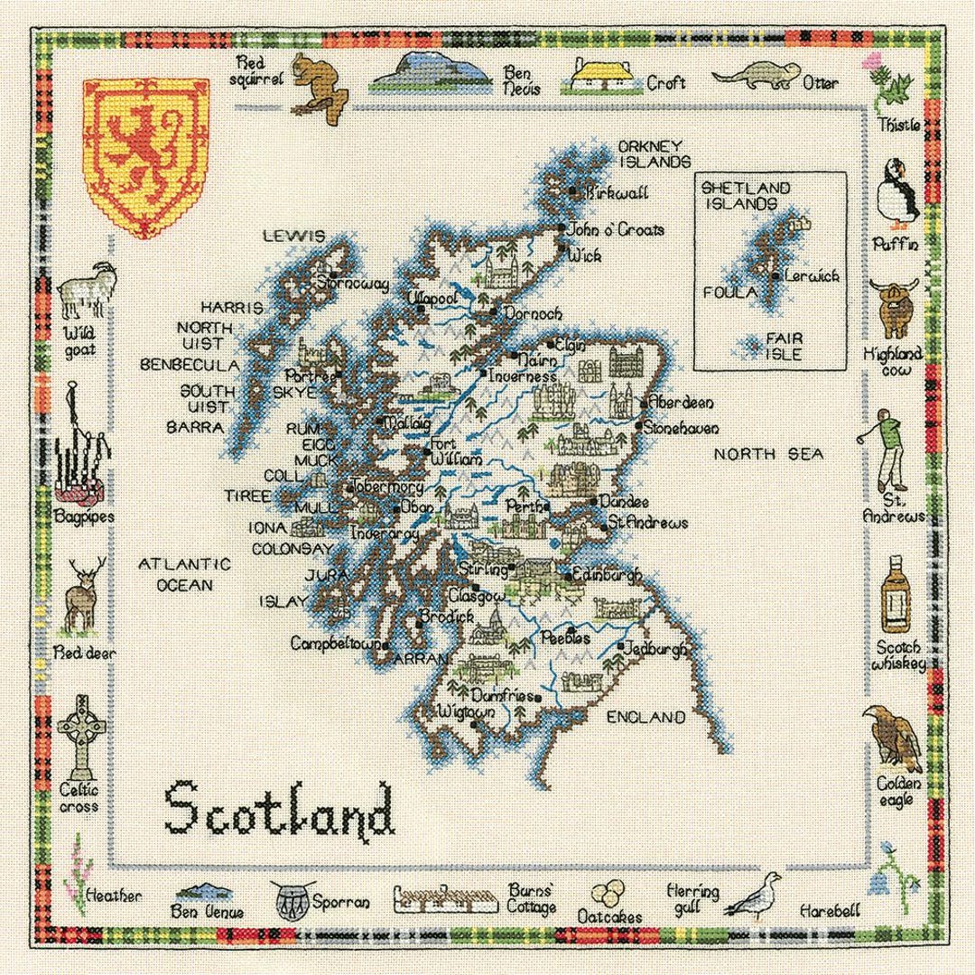 Map of the Scotland, Special Interest Cross Stitch Kit - Large Cross ...