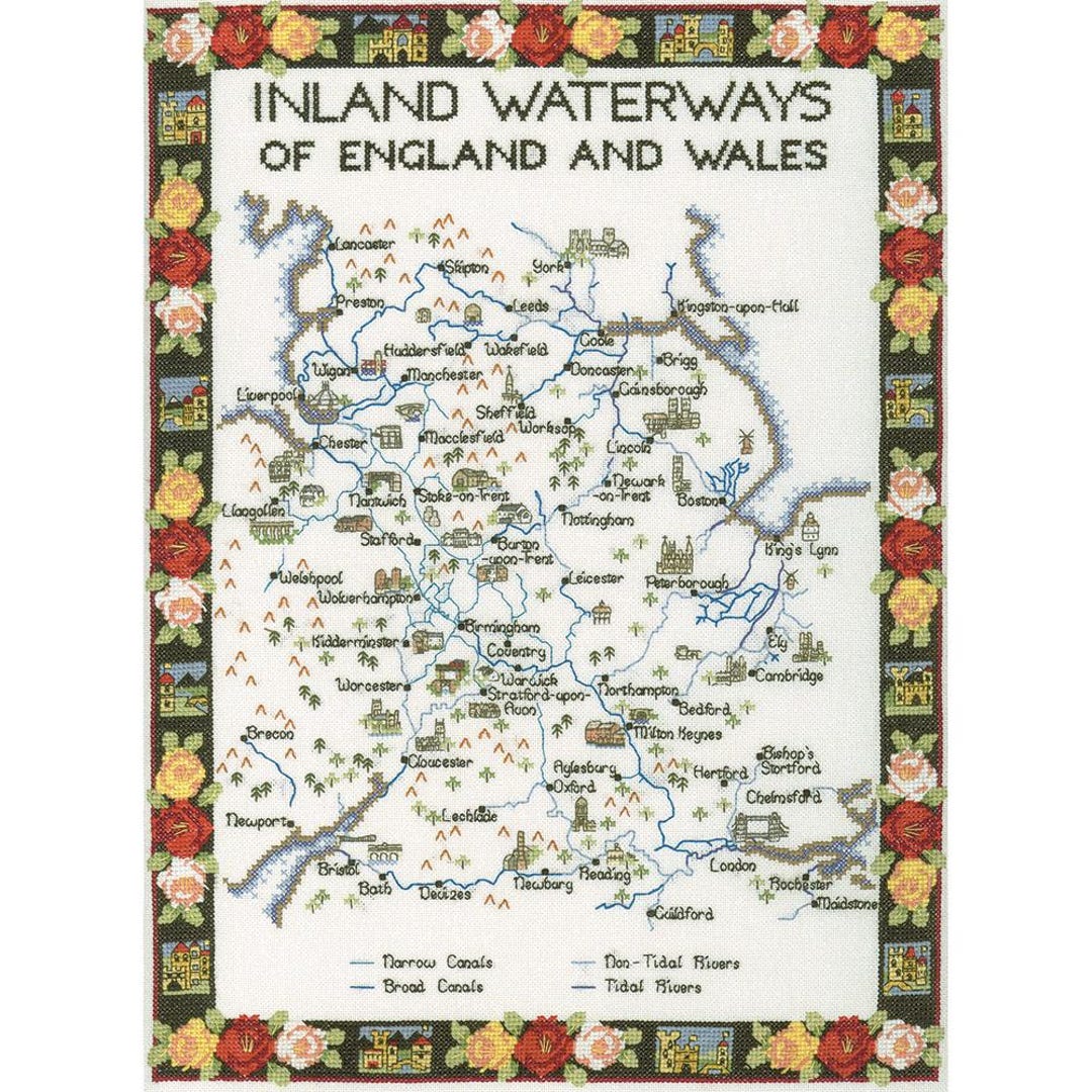 Map of Inland Waterways - Canals & Rivers Cross Stitch Kit - Large ...