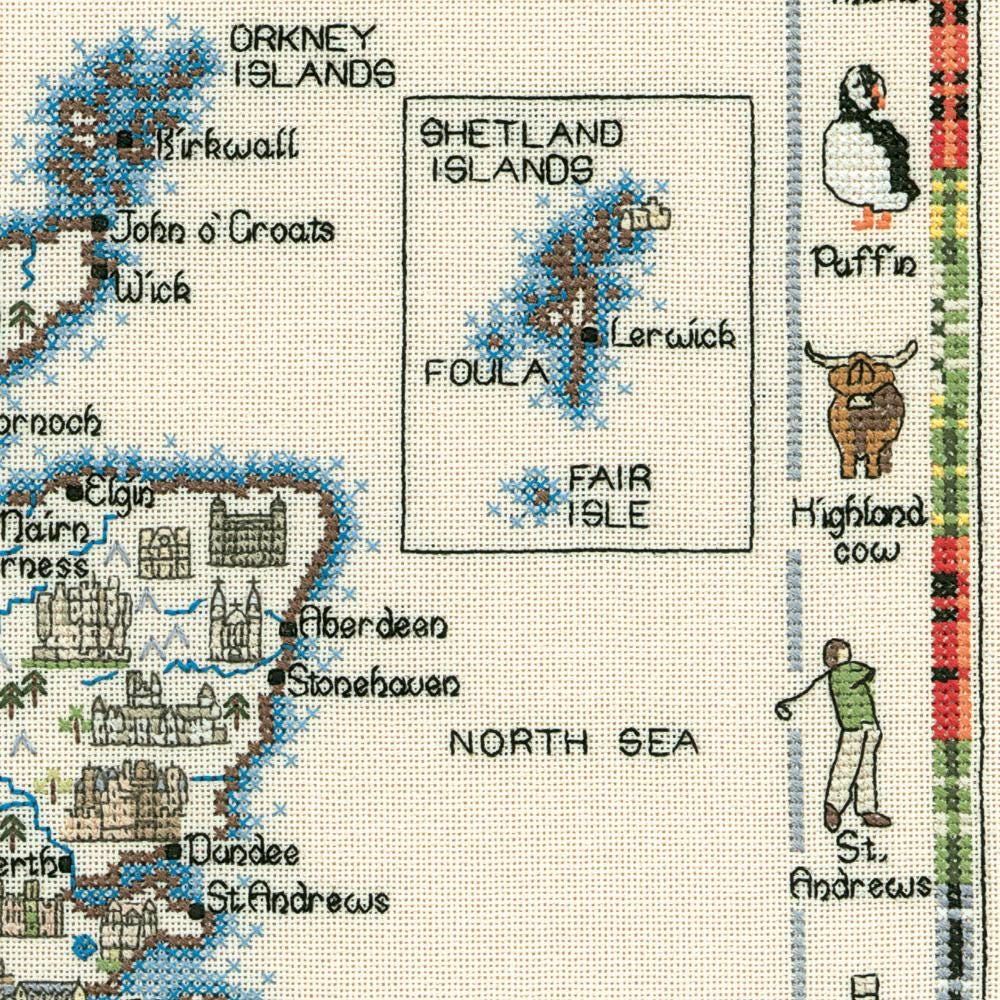 Map of the Scotland, Special Interest Cross Stitch Kit - Large Cross ...