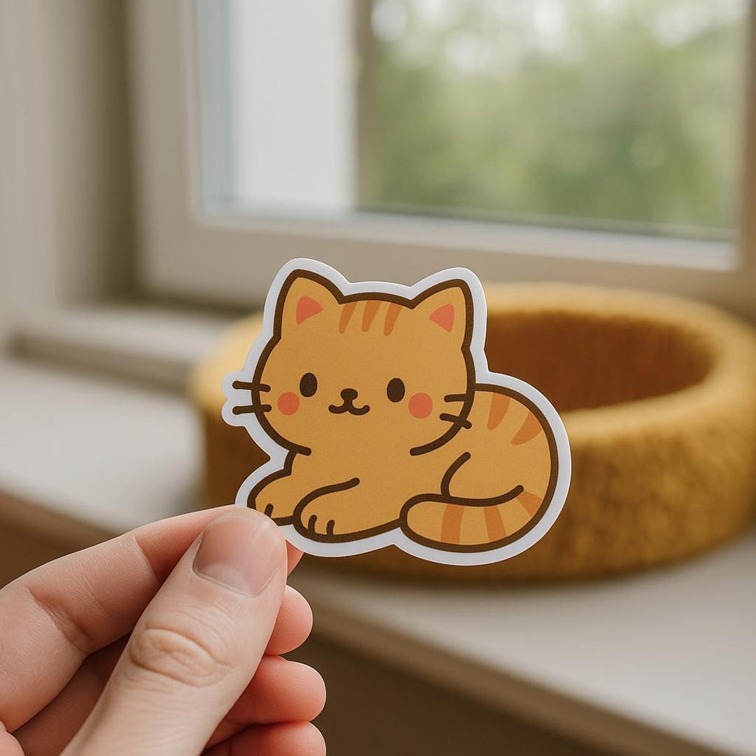 Kawaii Orange Cat Sticker: Weatherproof Vinyl Decal - Etsy