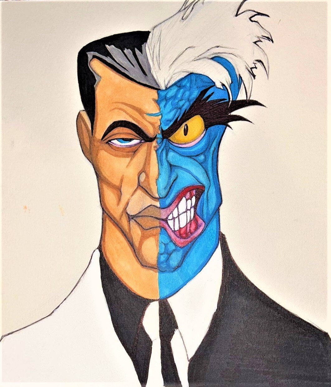 Original Canvas Freehand Drawing "two Face" - Etsy