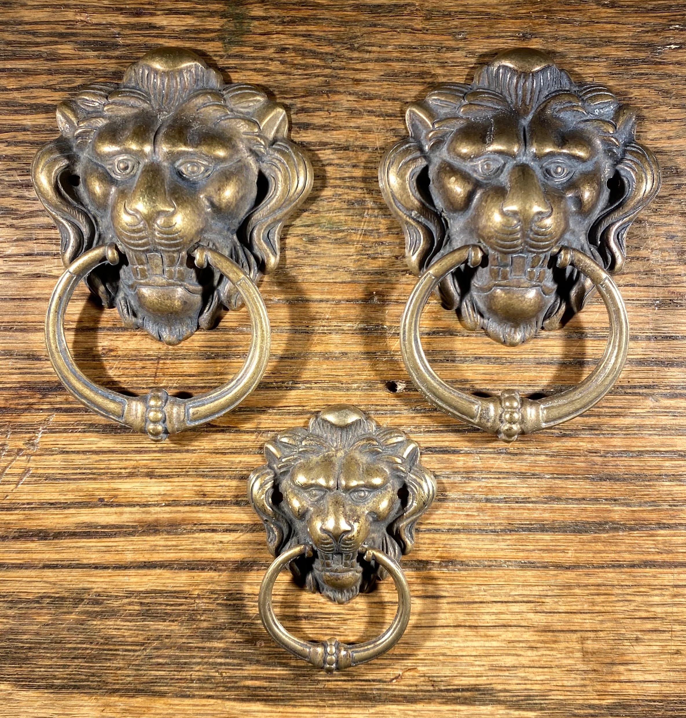 Lion Head Ring Drawer Pulls Antiqued Die Cast Brass Lot of 3 NOS - Etsy
