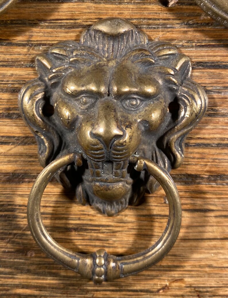 Lion Head Ring Drawer Pulls Antiqued Die Cast Brass Lot of 3 NOS - Etsy