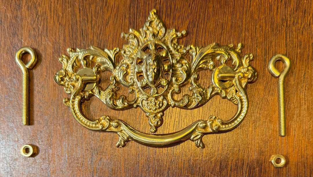 Victorian Drawer Pull Reproduction Cast Brass Ornate Shield - Etsy
