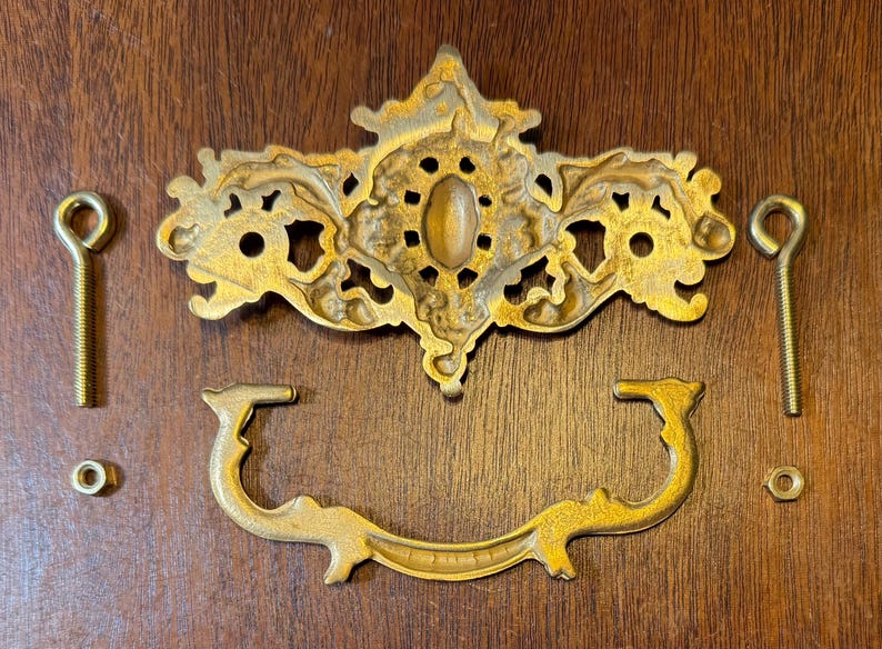 Victorian Drawer Pull Reproduction Cast Brass Ornate Shield - Etsy