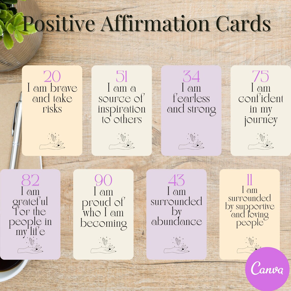 100 Positive Affirmation Digital Cards, Printable Cards, Cristal ...