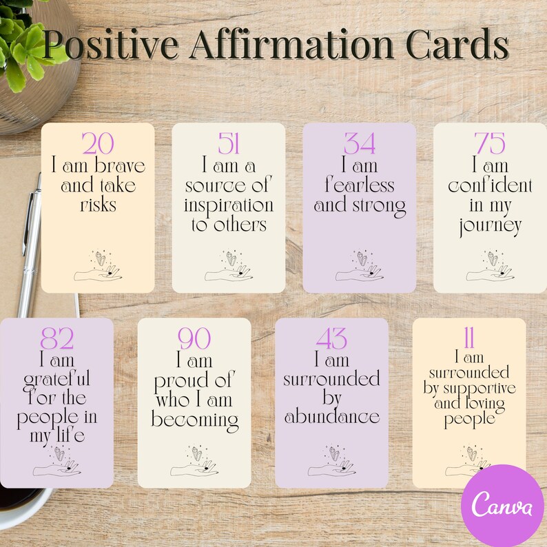 100 Positive Affirmation Digital Cards, Printable Cards, Cristal ...