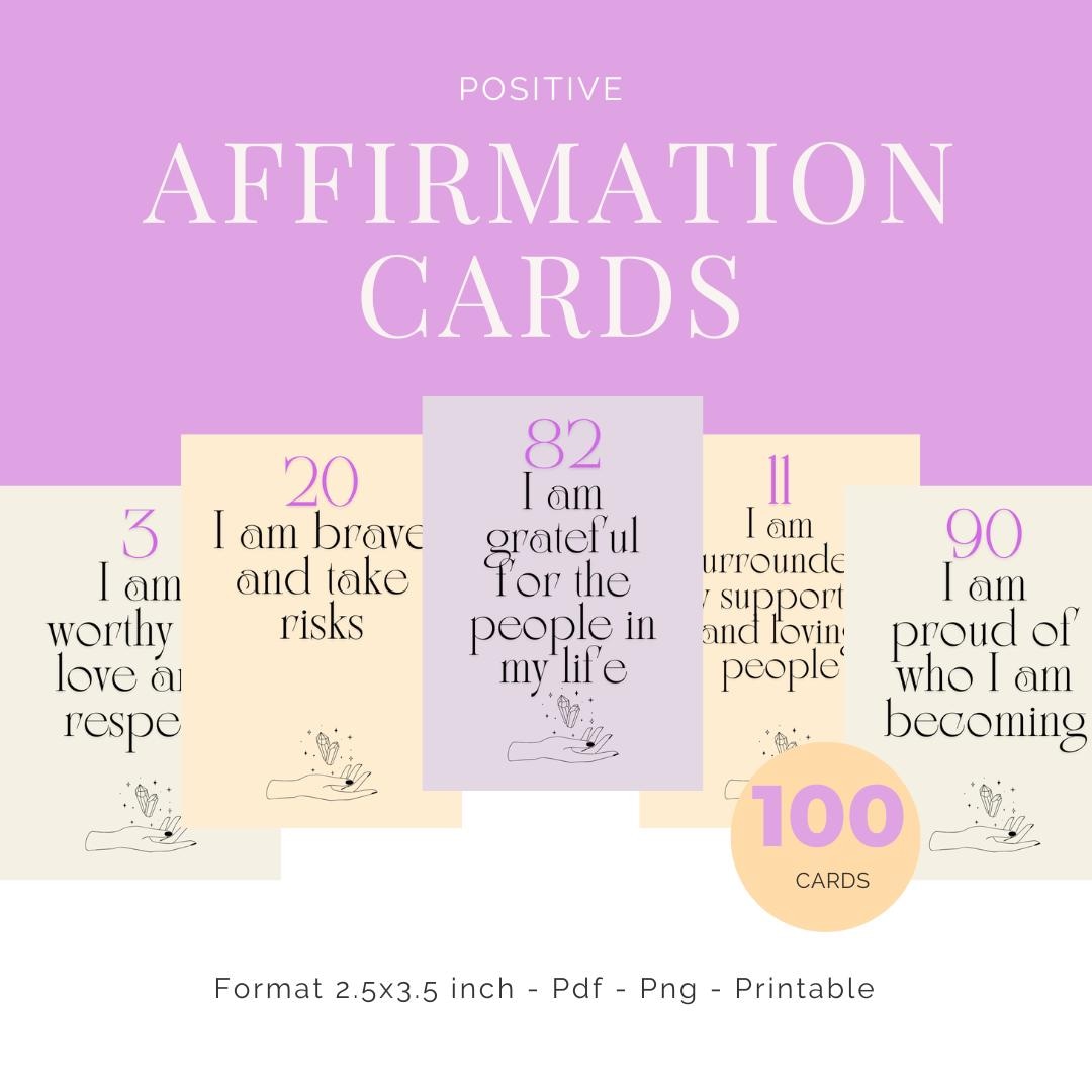 100 Positive Affirmation Digital Cards, Printable Cards, Cristal ...