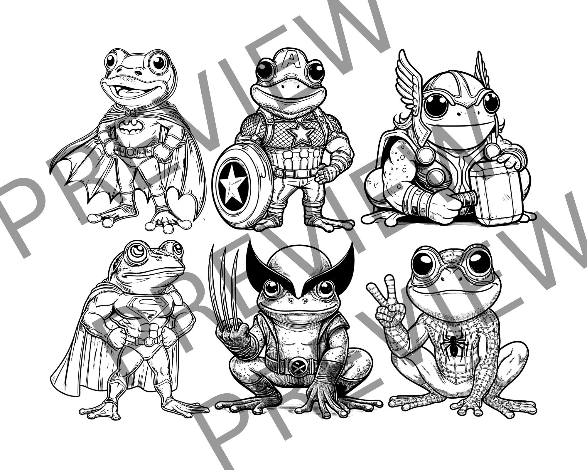 Frog Superheroes Coloring Book 15 Unique Black and White Hi-resolution Images - Etsy