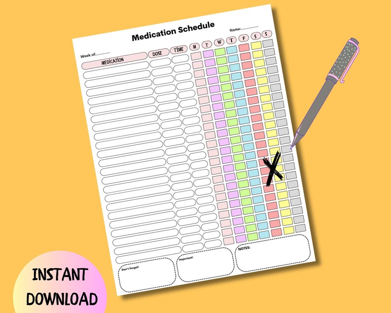 Medication Schedule Printable Medicine Intake Tracker - Etsy