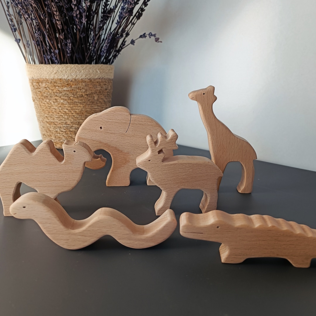 Safari Animal Figures Handmade Wooden Animal Toys Gift for - Etsy