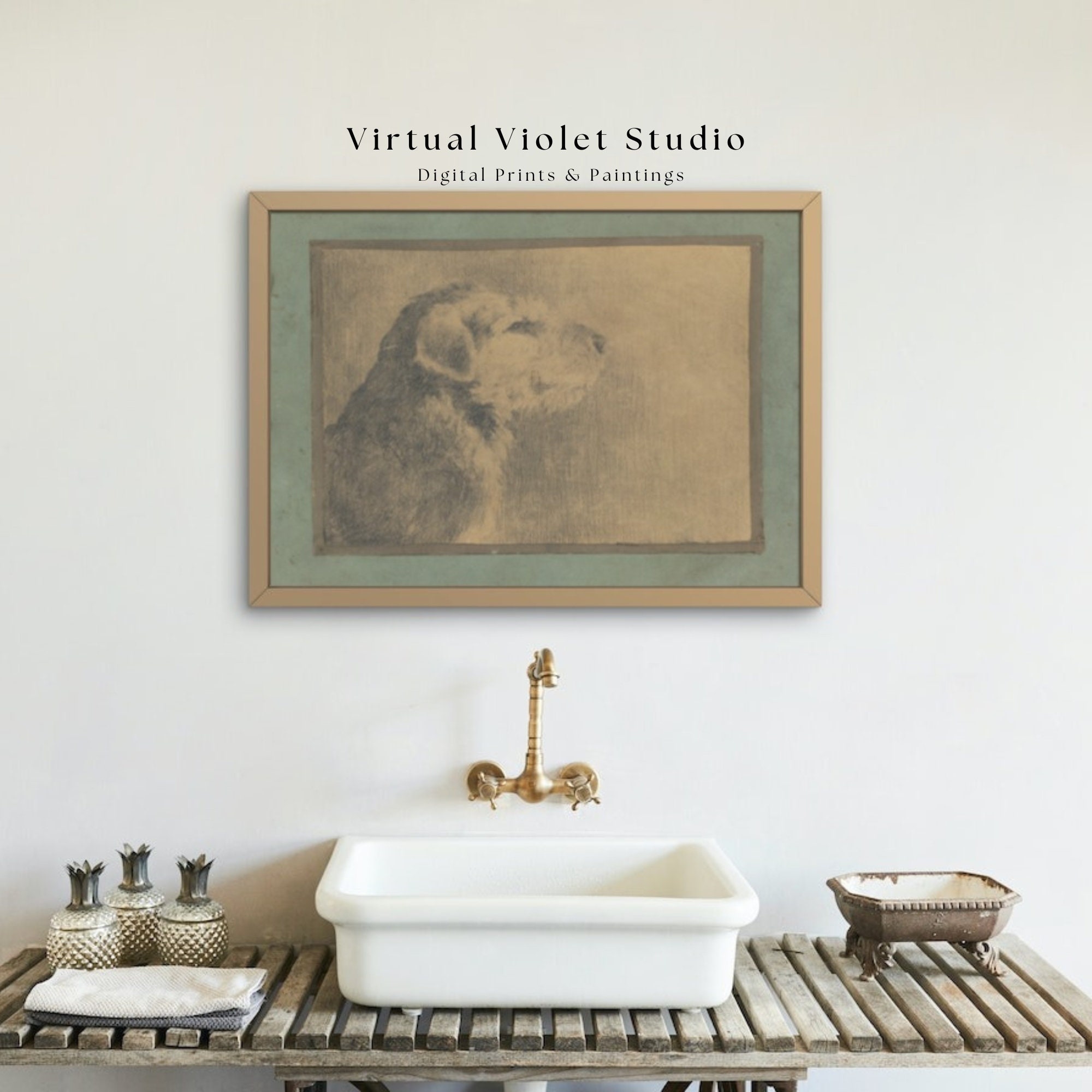 Moody Vintage Dog Sketch, Antique Pet Portrait, Rustic Dog Etching ...