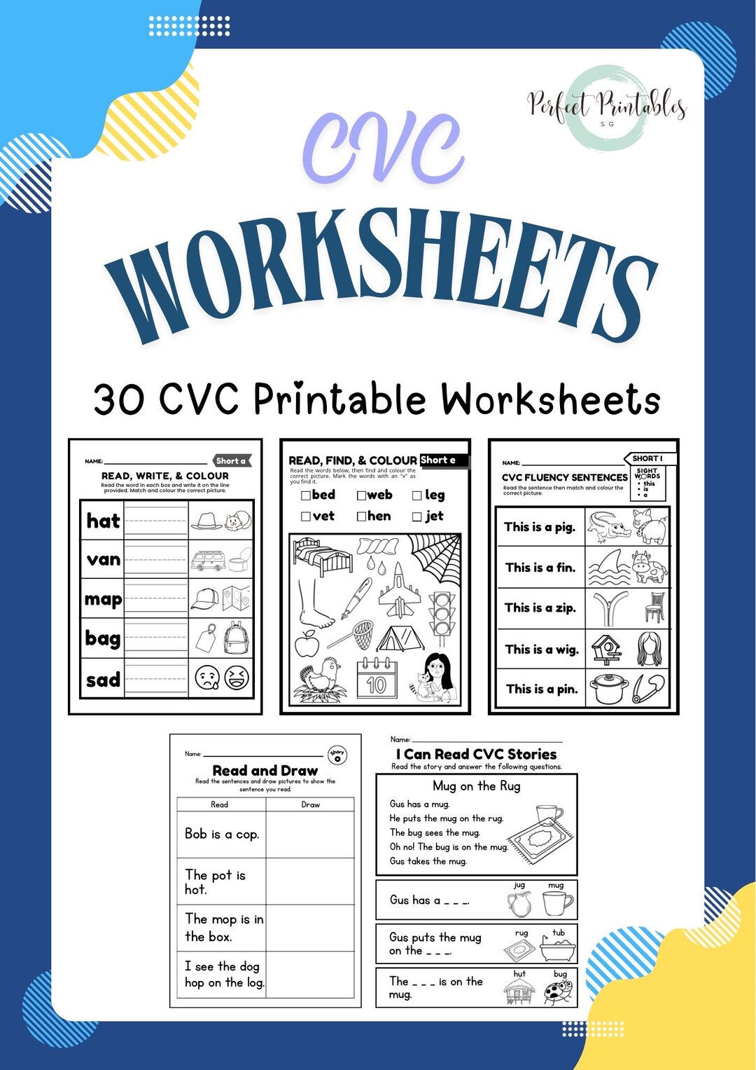 CVC Words, Short Vowels, CVC Worksheets for Preschoolers - Etsy UK