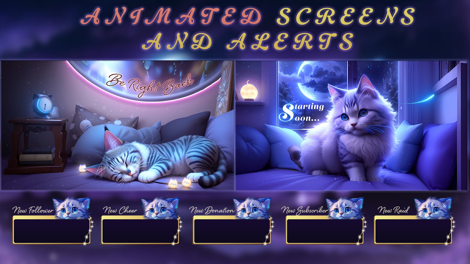 Enchanting and Cozy Kitty Stream Package Animated Twitch Overlay Lofi ...