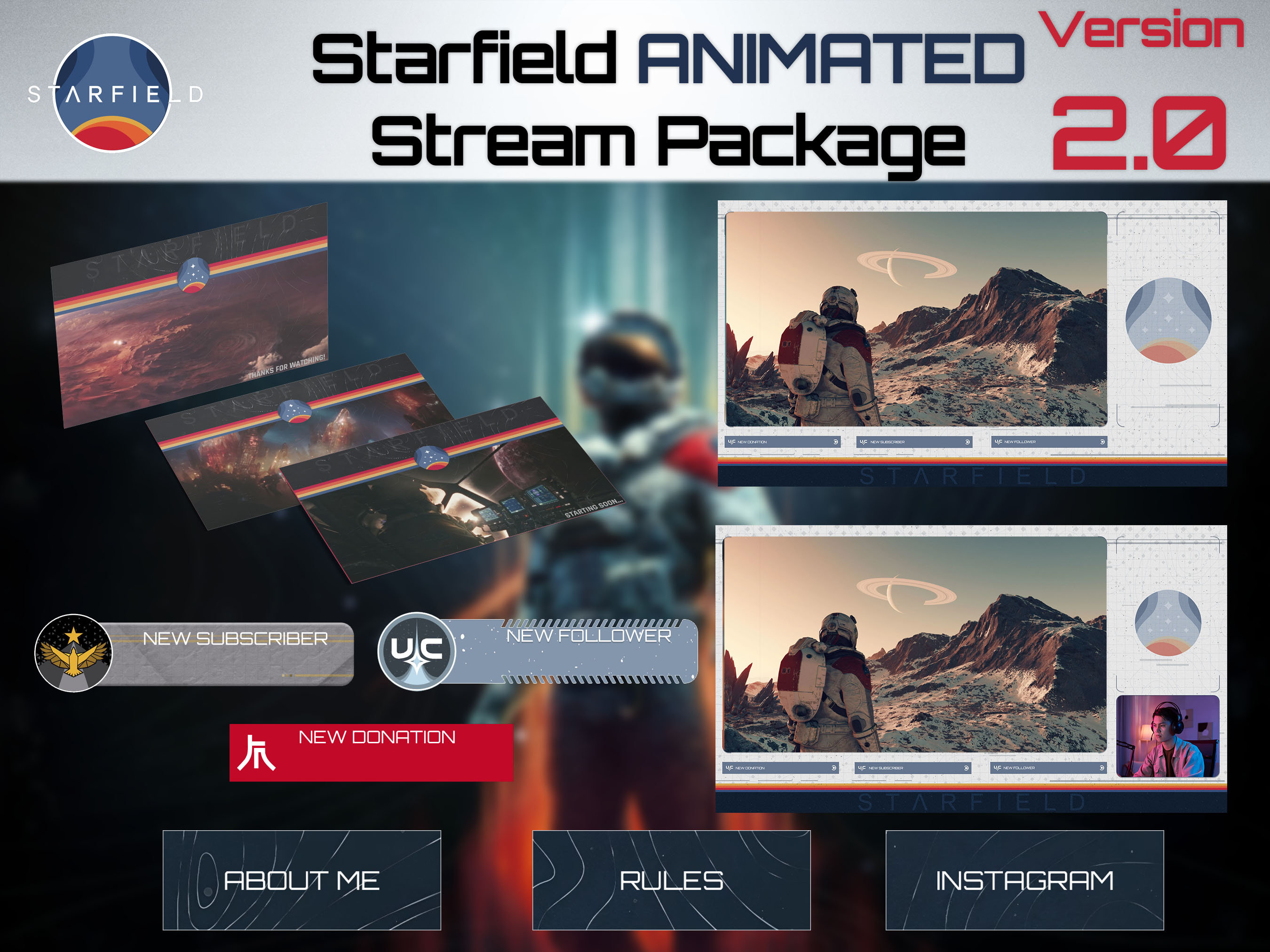 Starfield Animated Stream Package Ver. 2.0, Gaming Alerts, Overlays, Twitch Panels - Etsy