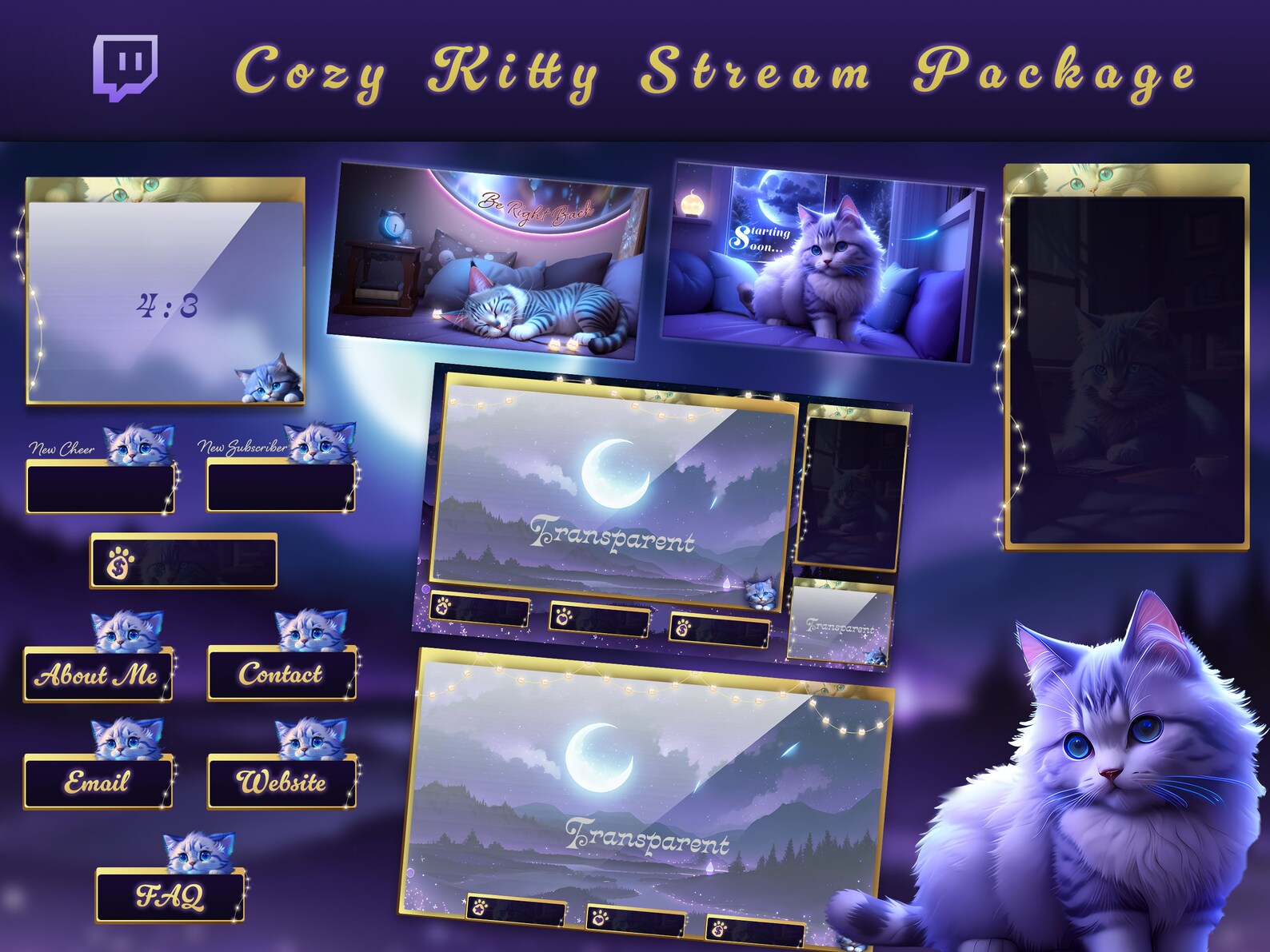 Enchanting and Cozy Kitty Stream Package - Animated - Twitch Overlay ...