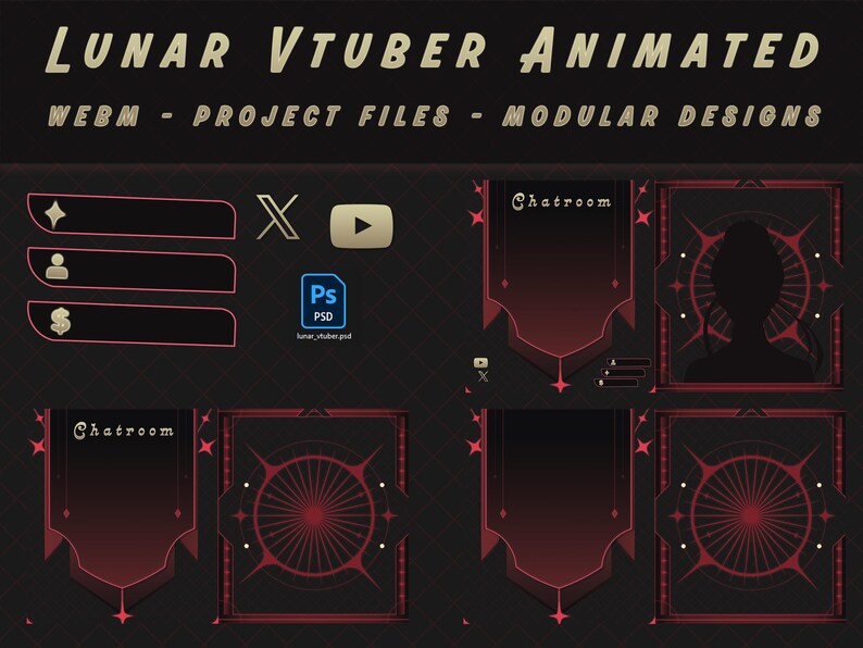 Lunar Vtuber Just Chatting Screen Overlay Animated Gothic Overlay Set ...
