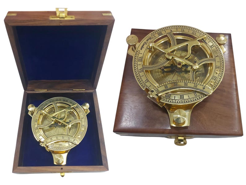 Vintage Brass Compass Sundial With Sheesham Wooden Box - Etsy