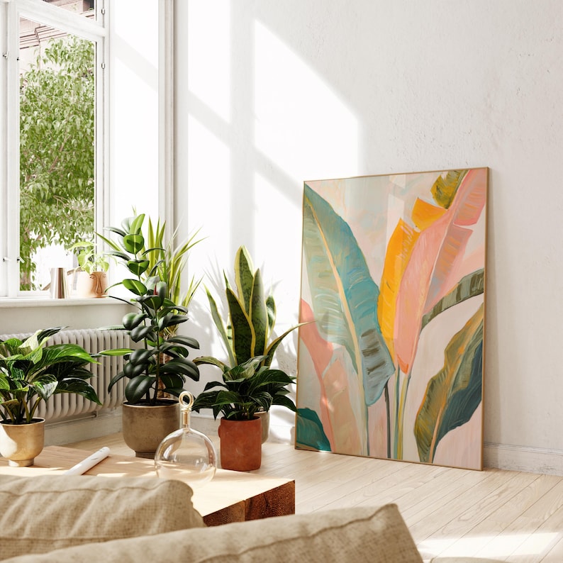 Colorful Tropical Leaves Art Print | Modern Botanical Poster | Abstract ...