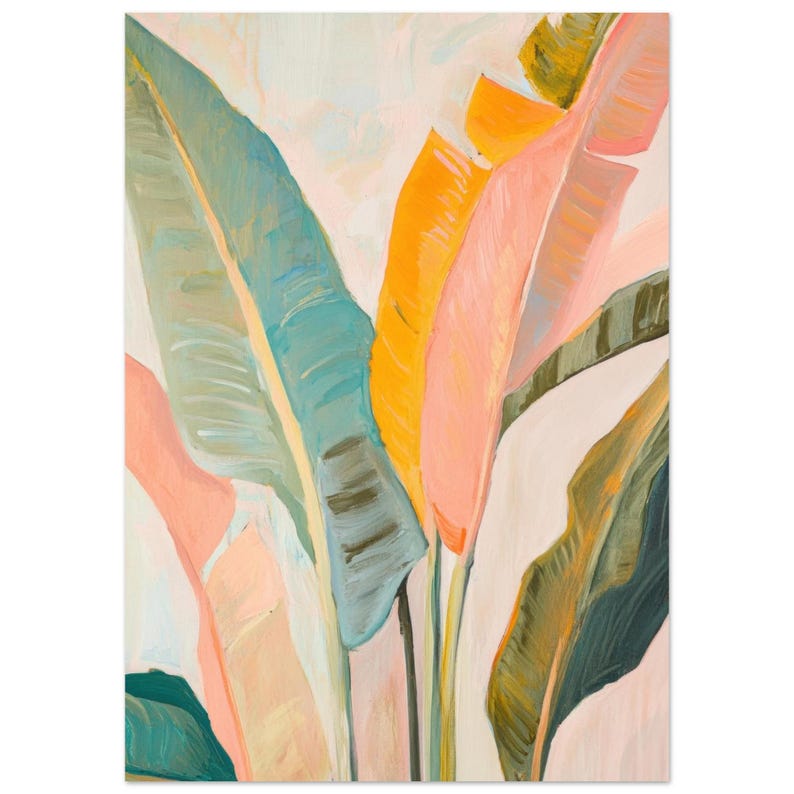 Colorful Tropical Leaves Art Print | Modern Botanical Poster | Abstract ...