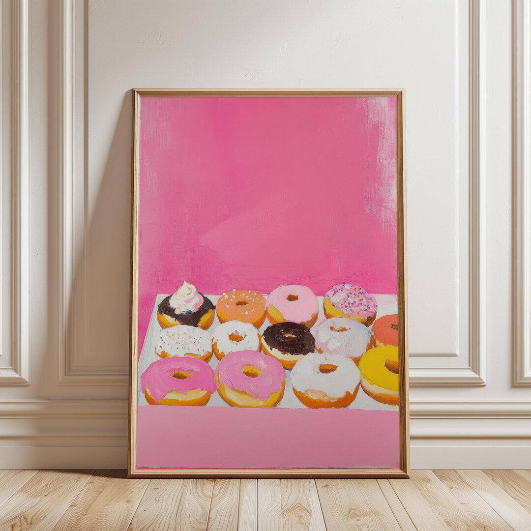 Donut Dopamine Decor | Preppy Pink Food Wall Art | Colorful Donut Box ...
