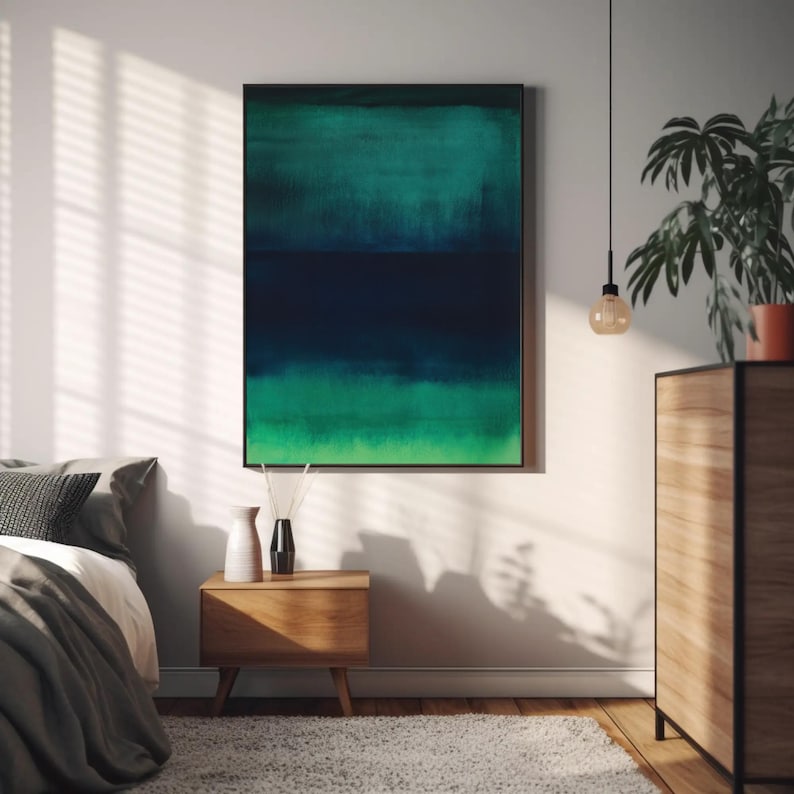 Emerald Blue Gradient Abstract Art Print | Meditative Minimalist Poster ...