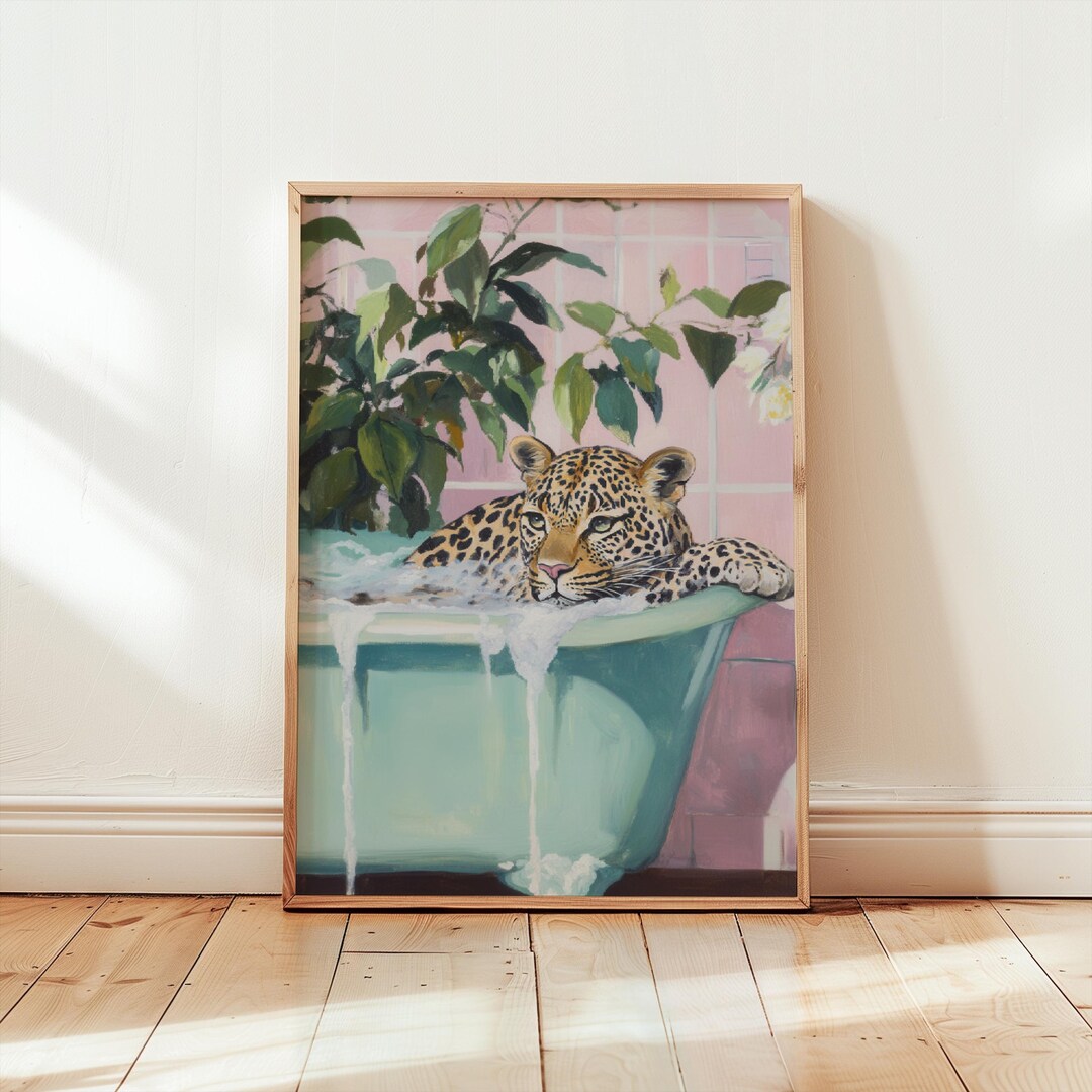 Leopard Posters | Bathroom Decor | Leopard in Bathtub | Trendy Leopard ...