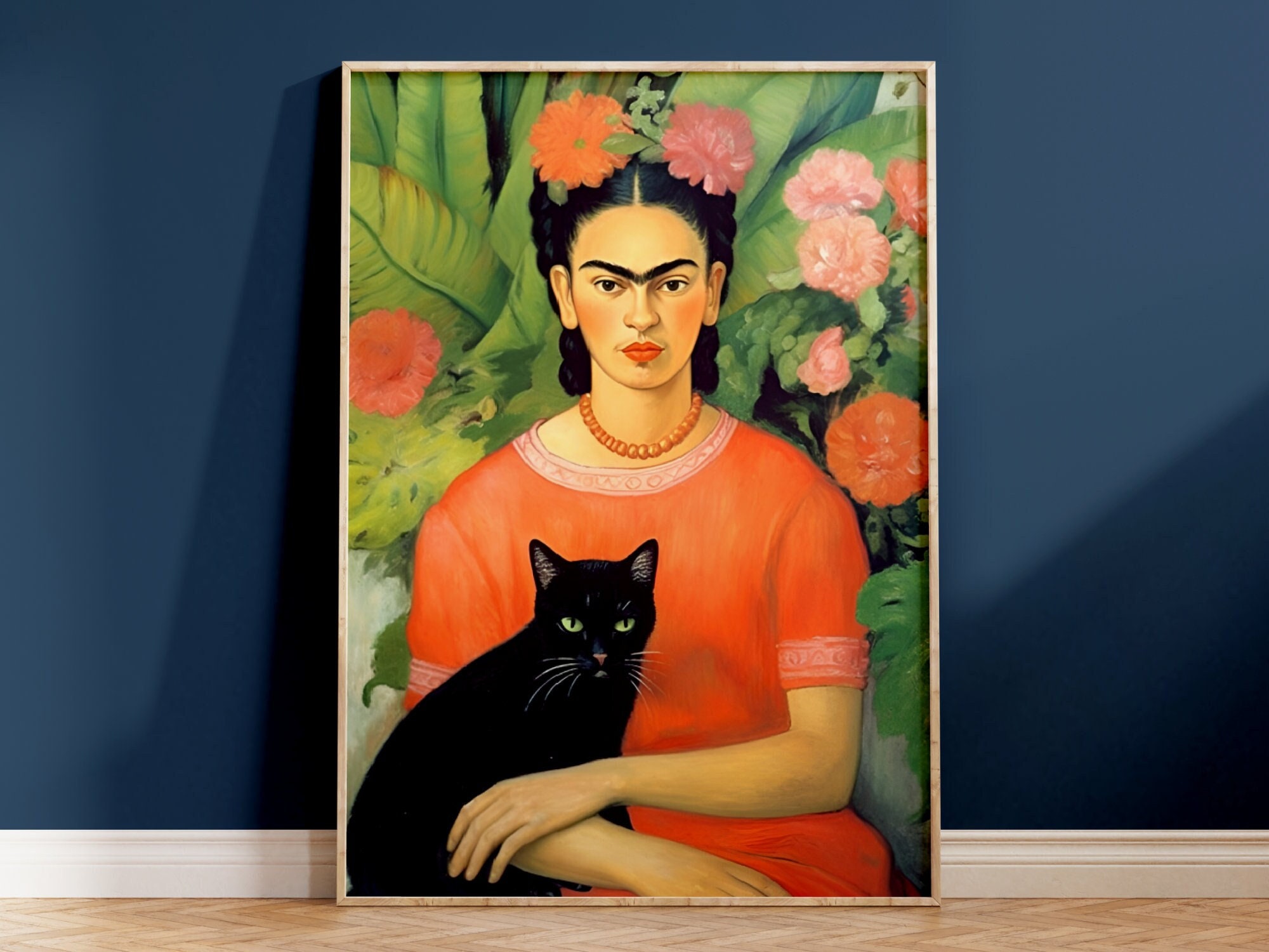 Frida Kahlo poster Frida Kahlo art print Frida Kahlo with cat Frida ...