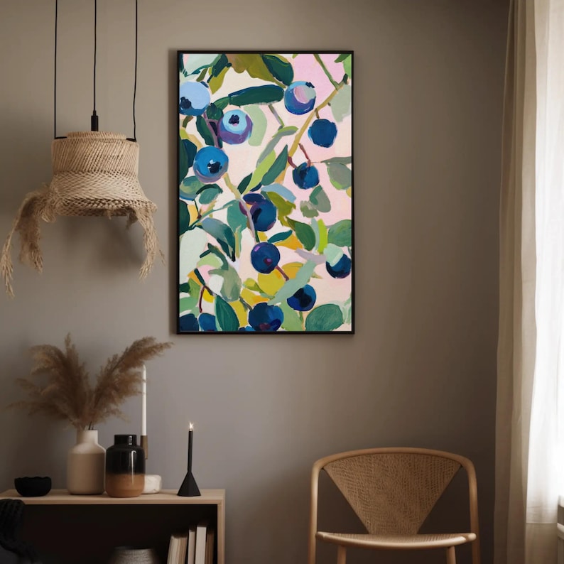 Blueberry Posters | Botanical Fruit Print | Vibrant Kitchen Decor ...