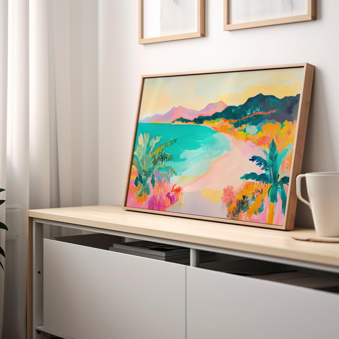 Tropical Beach Poster | Vacation Poster | Vibrant Palm Trees & Ocean ...