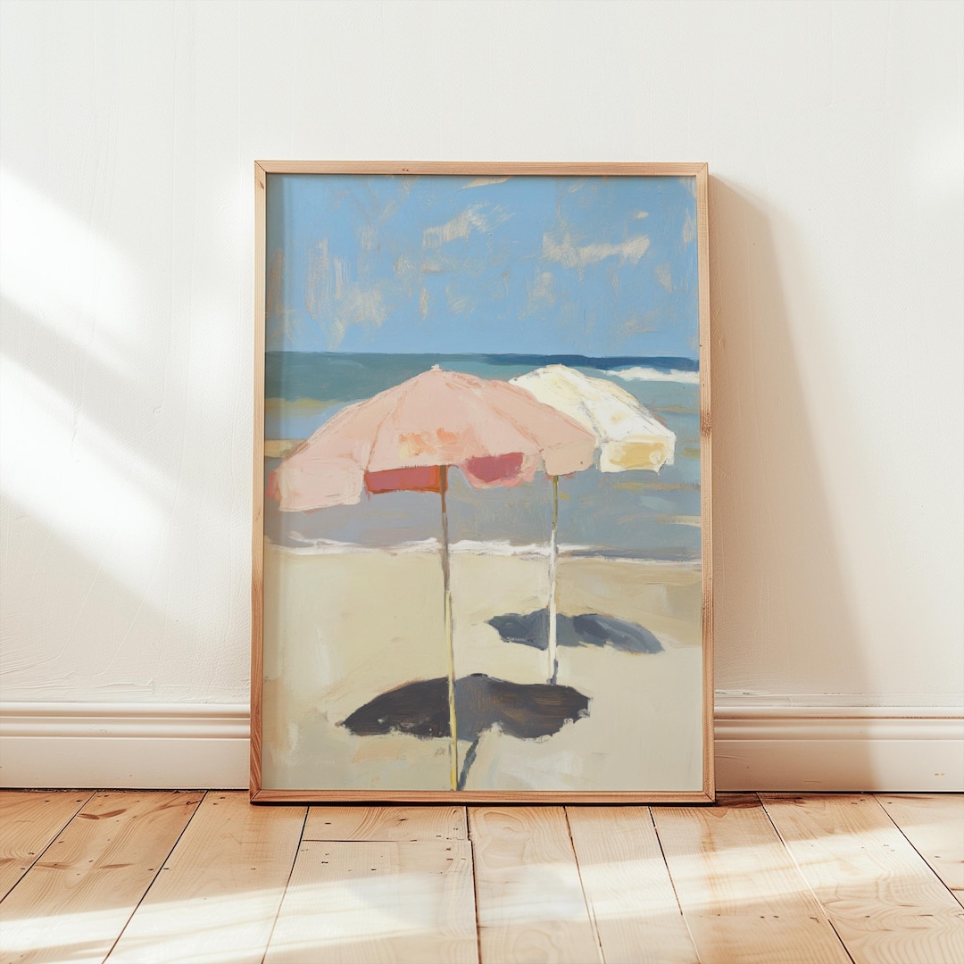Beach Poster | Summer Poster | Beach Painting | Parasol at the Beach ...