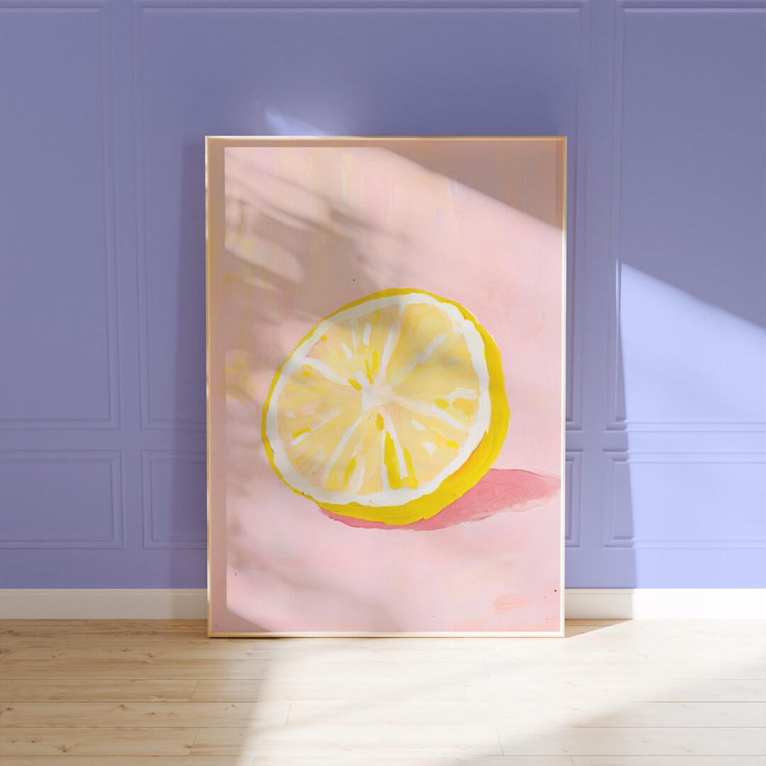 Preppy Pink Lemon Poster | Dopamine Decor | Minimalist Kitchen Wall Art ...