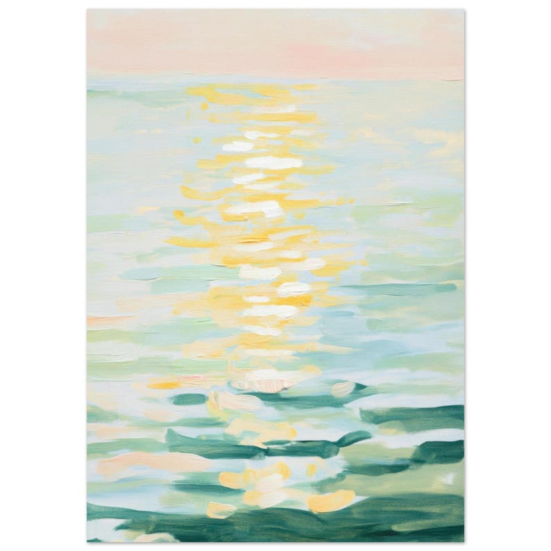 Serene Ocean Poster | Pastel Sunset Art Print | Abstract Nautical Decor ...