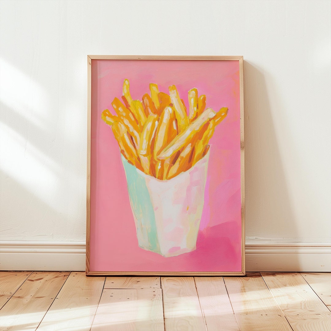 French Fries Art Print | Foodie Posters | Preppy Pink Modern Wall Art ...