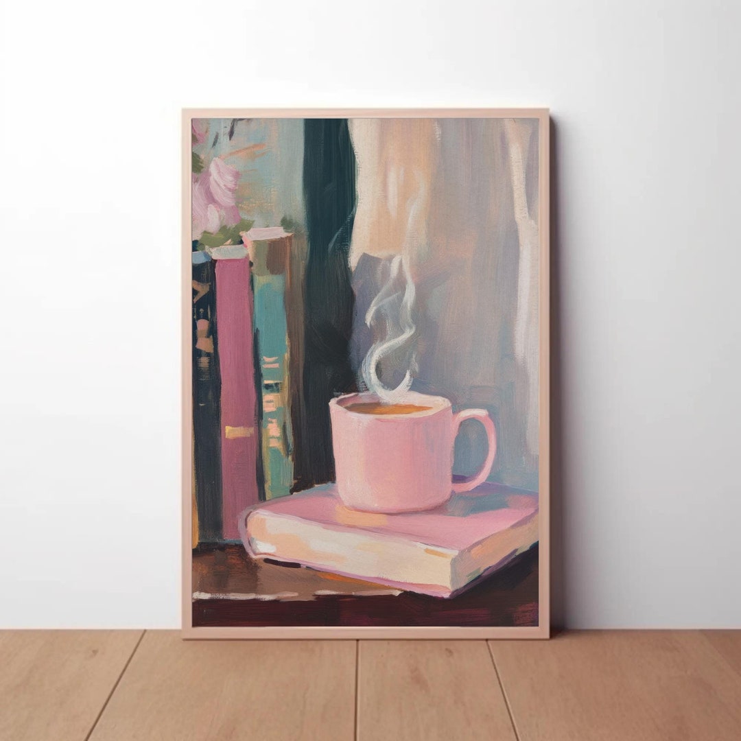 Still Life Poster | Coffee Art Print | Books Posters | Cozy Reading ...