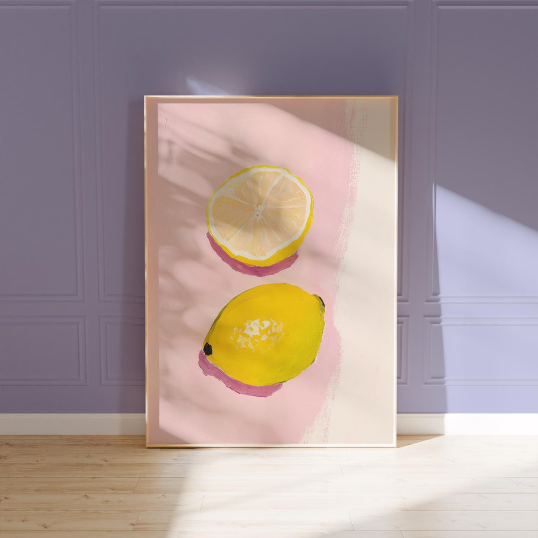 Lemons Poster | Fruit Painting | Pink Preppy Pastel Wall Art | Dopamine ...