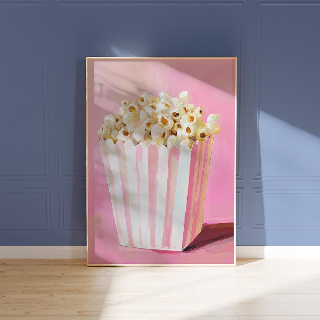 Popcorn Poster | Fun Preppy Pink Kitchen Wall Art | Whimsical Candy ...